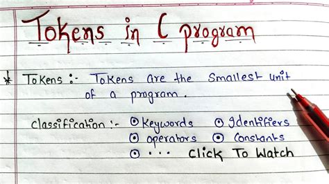 tokens in c programming classification of tokens easy explanation l handwritten notes b