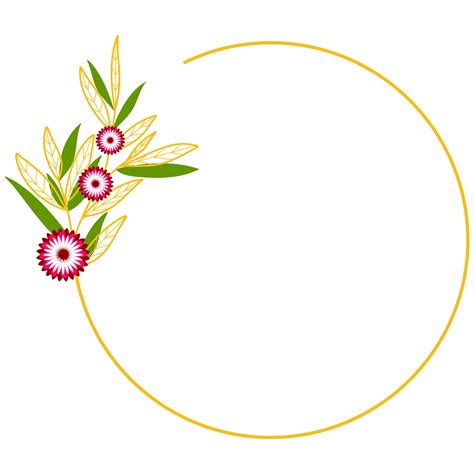 Gold Leaves Circle Frame With Pink Flower 13078099 PNG