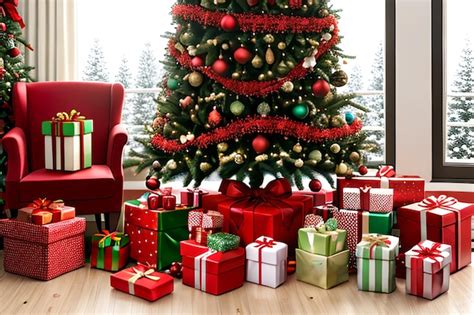 Premium AI Image Christmas Tree With Gift Box