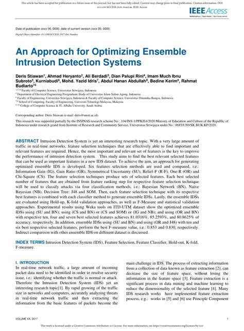 pdf an approach for optimizing ensemble intrusion detection systems