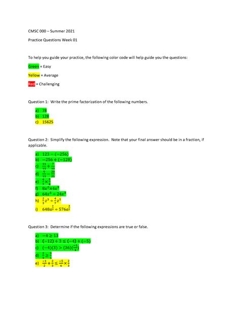 practice questions cmsc 000 problem set 1 cmsc 000 summer 2021practice questions week 01
