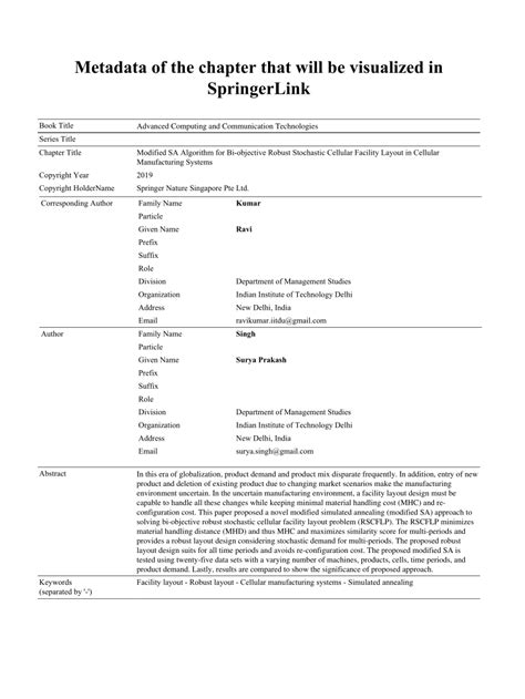 pdf modified sa algorithm for bi objective robust stochastic cellular facility layout in