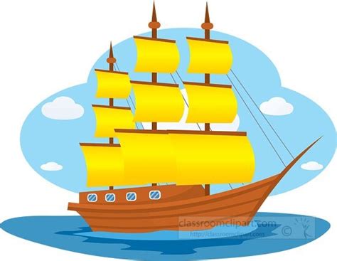 Boats And Ships Clipart Wooden Sail Boat Masts Open In Water Clipart