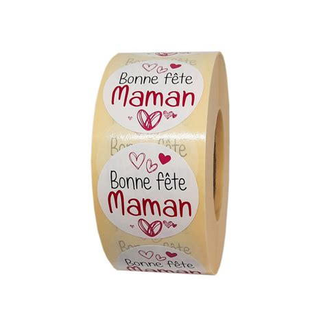 Étiquettes BONNE FÊTE MAMAN Pastilles rondes Ø 35 mm En rouleau de