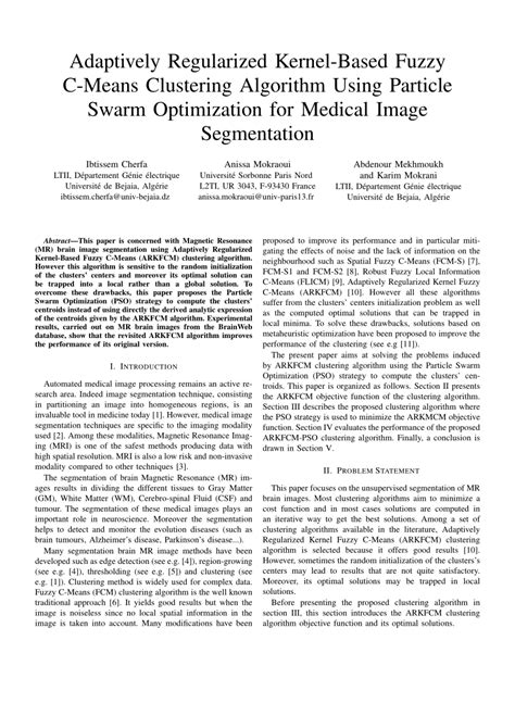 pdf adaptively regularized kernel based fuzzy c means clustering algorithm using particle