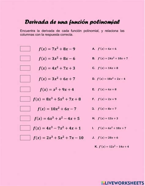 Ficha De Derivadas De Funciones Polinomiales Fichas Cuadro De Texto