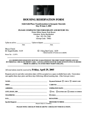Fillable Online HOUSING RESERVATION FORM The Minerals Metals Fax