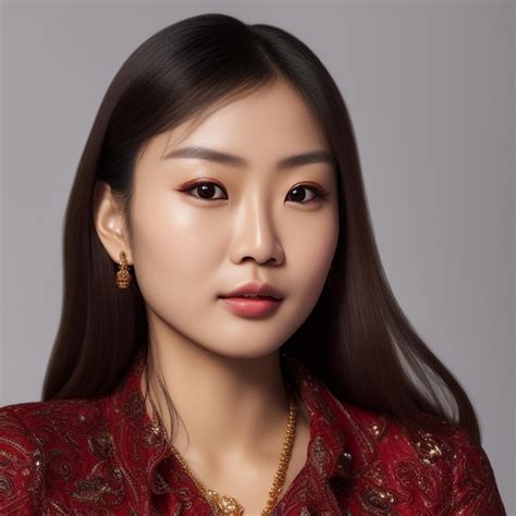 Premium AI Image A Woman With Long Hair And Red Lipstick Looks Into