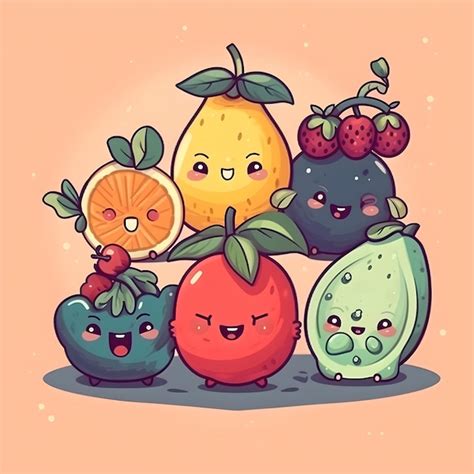 Verduras Y Frutas Lindos Personajes De Dibujos Animados Foto Premium