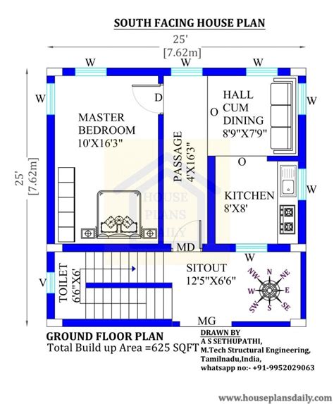 25x25 South Facing House Plan As Per Vastu House Designs And Plans