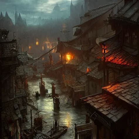 A Grim Dark Fantasy Town Seen From The Gutters Dnd Stable Diffusion