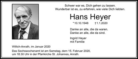 Traueranzeigen Von Hans Heyer Trauer Und Gedenken