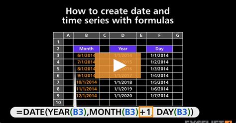 how to create date and time series with formulas video exceljet