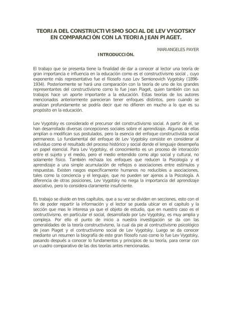 Teoria Del Constructivismo Social De Lev Vygotsky Martha Silvia Udocz