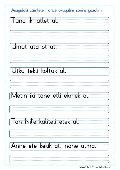 t Harfi Cümle Okuma Yazma Etkinliği Seyit Ahmet Uzun Eğitime
