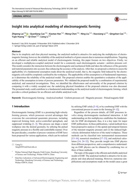 insight into analytical modeling of electromagnetic forming request pdf