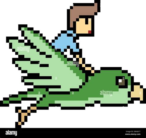 Vector Pixel Art Man Ride Bird Stock Vector Image And Art Alamy
