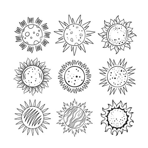 Colección de contornos de sol dibujados a mano Vector Gratis