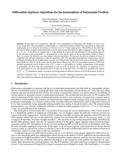 pdf differential algebraic algorithms for the isomorphism of polynomials problem