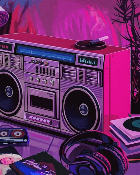 Synthwave Cover Mixtape Cassette Player Sound Cigarette Headphone 80s
