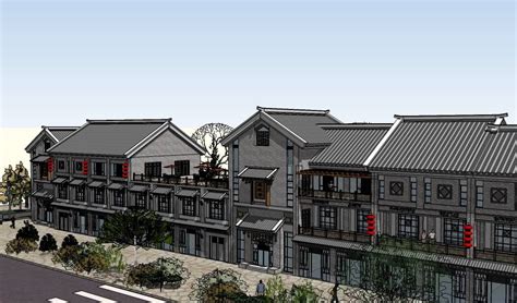 商业街中式风格建筑模型su模型下载 光辉城市