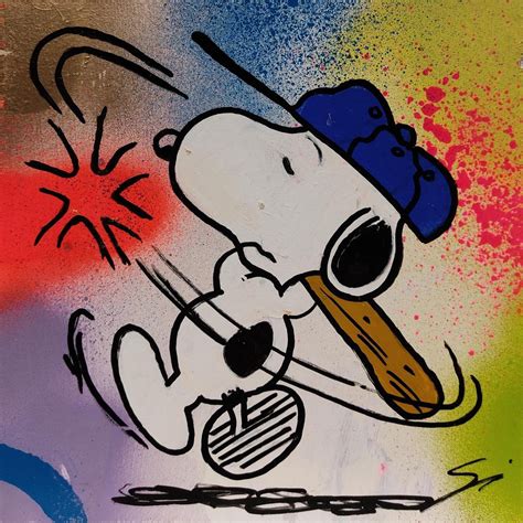 Snoopy Street Art Doing Graffiti Holding Spray Can With Heart Painting