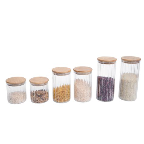 Kit 6 Potes Vidro Herméticos Para Mantimentos Canelado Tampa De