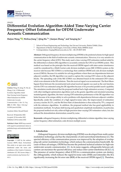 pdf differential evolution algorithm aided time varying carrier frequency offset estimation