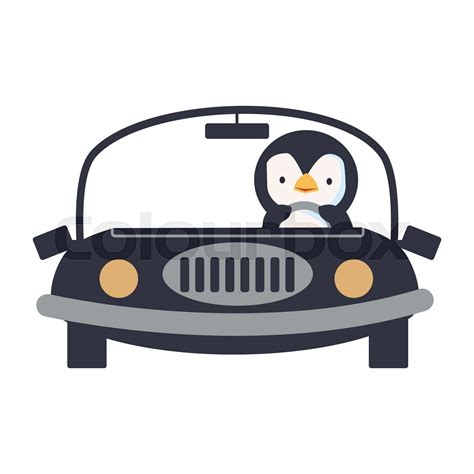 Penguin Driving A Car Cartoon Stock Vector Colourbox