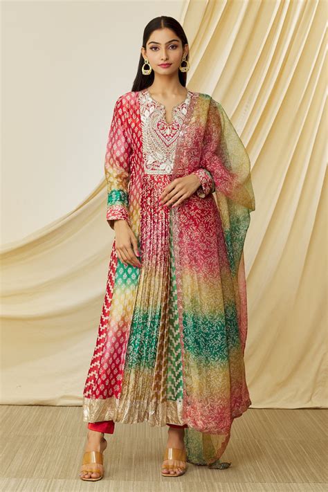 Buy Prisha Multi Color Silk Printed Anarkali Set Online Aza Fashions