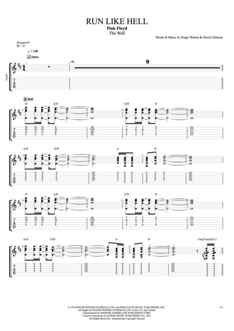 Run Like Hell Tab By Pink Floyd Guitar Pro Full Score MySongBook