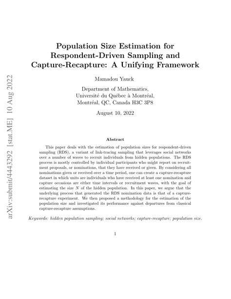 pdf population size estimation for respondent driven sampling and capture recapture a