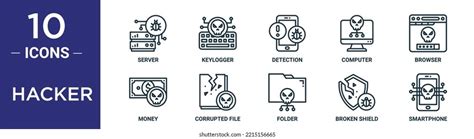 Hacker Outline Icon Set Includes Thin Stock Vector Royalty Free