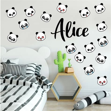Adesivo De Parede Pandas Nome Personalizado
