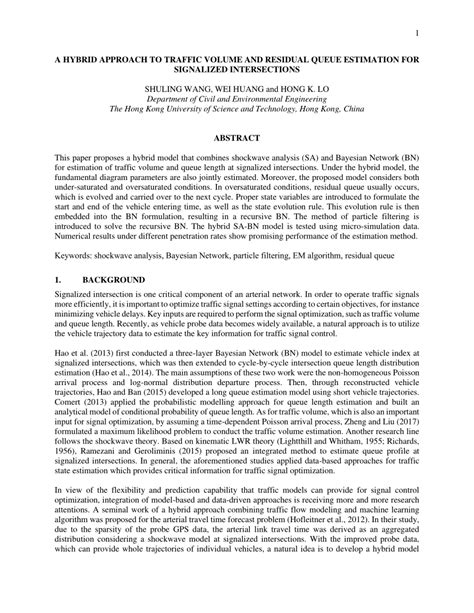 pdf a hybrid approach to traffic volume and residual queue estimation for signalized intersections