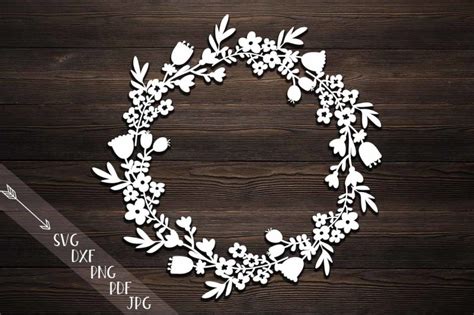 Flower Wreath Paper Cut Svg Monogram Flowers Papercutting Template By
