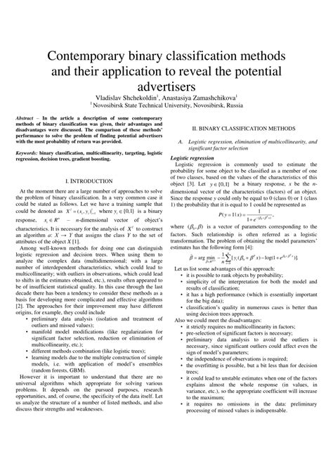 pdf contemporary binary classification methods and their application to reveal the potential