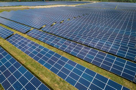 Aerial Top View Of A Sun Lit Solar Panels Stock Image Colourbox