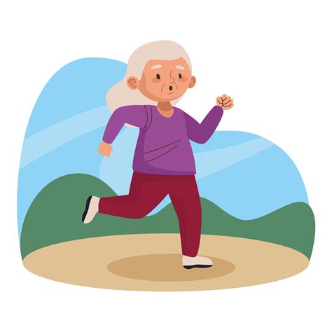 Anciana Corriendo En El Parque Personaje Senior Activo Vector
