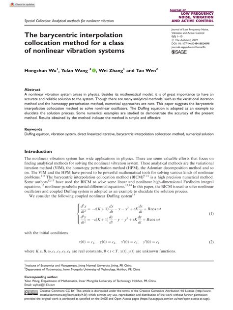 pdf the barycentric interpolation collocation method for a class of nonlinear vibration systems
