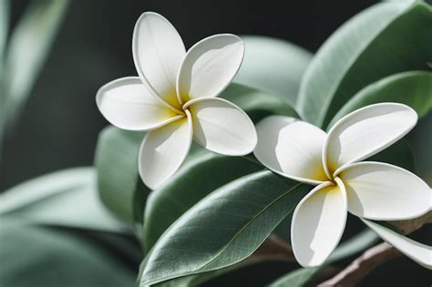 Premium AI Image White Frangipani Flowers With Green Leaves In The