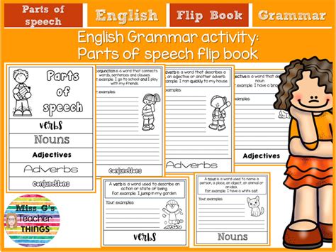 Parts Of Speech Flip Book English Grammar Esl Efl Nouns Verbs