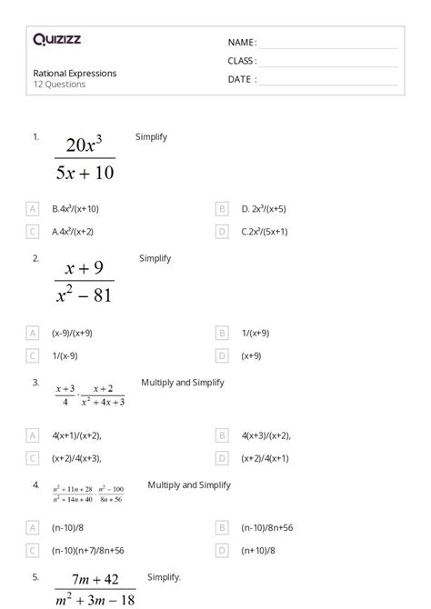 Rational Expressions Equations And Functions Worksheets On Quizizz