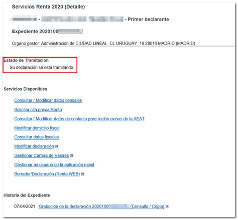 Agencia Tributaria Consulta del expediente y estado de la tramitación