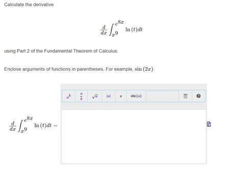 solved calculate the derivative dxd∫x9e8xln t dt using part