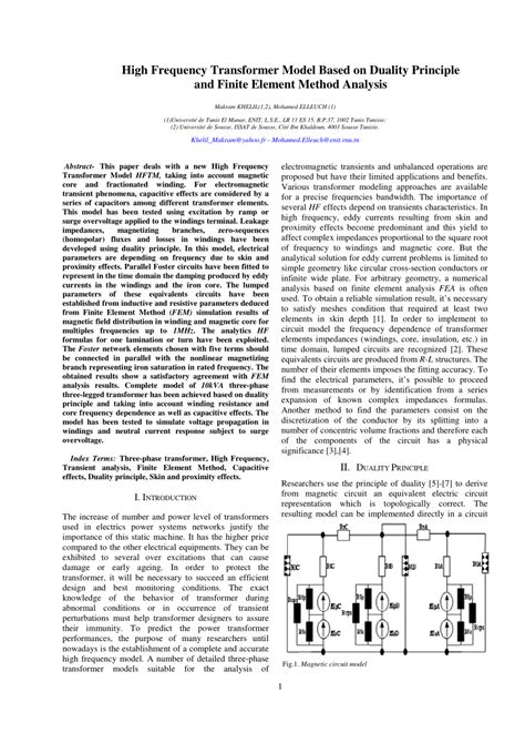 pdf high frequency transformer model based on duality principle and finite element method analysis