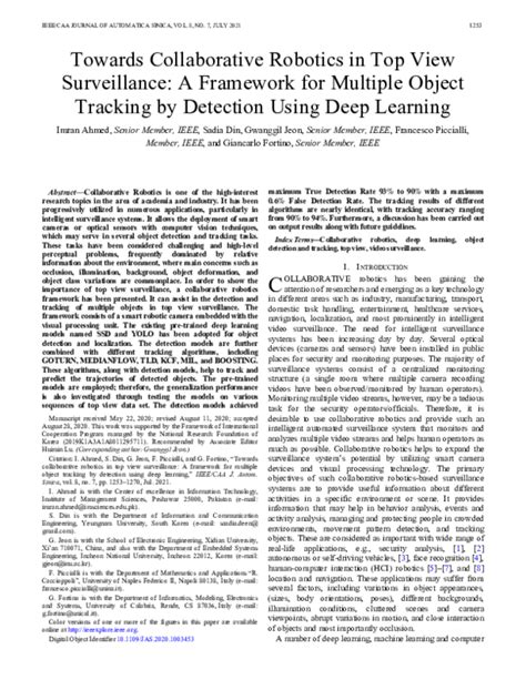 pdf towards collaborative robotics in top view surveillance a framework for multiple object