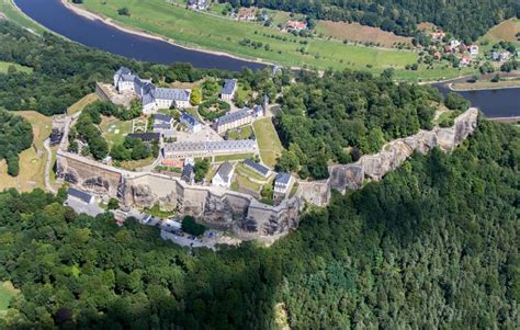 Königstein aus der Vogelperspektive Festung Königstein an der Elbe