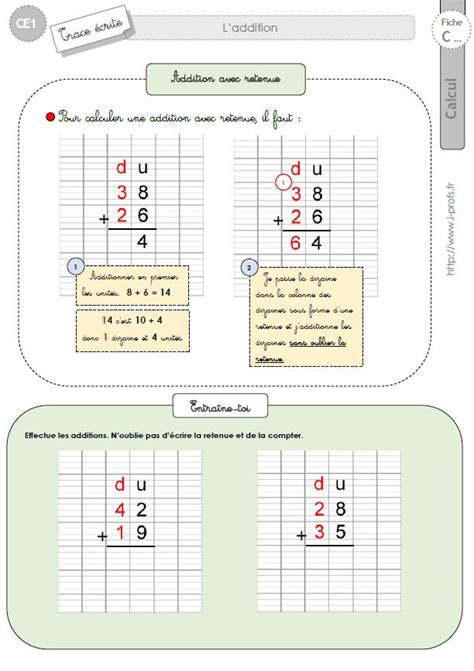 CE1 cycle2 TRACE ECRITE L addition posée avec et sans retenue