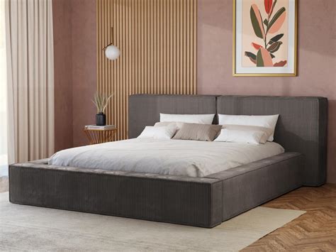 Lit coffre 160 x 200 cm Velours côtelé Taupe TIMANO Leroy Merlin